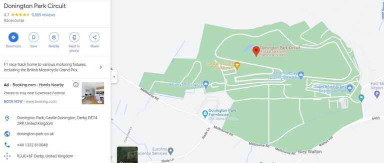 Donington Park Main Entrance Directions