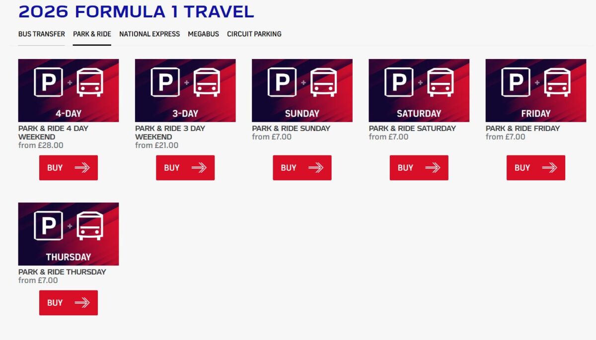 2026 Silverstone Parking Info & Park and Ride details for F1